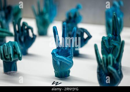 deaf language signs collection concept, hand and fingers alphabet ...