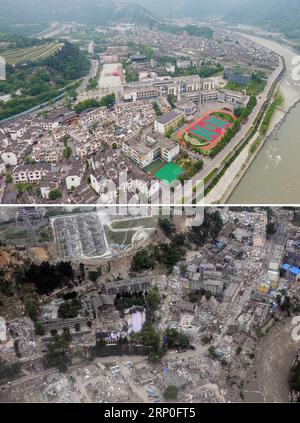 Aerial view of the new Beichuan County rebuilt a decade after it was ...