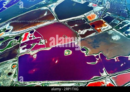 Aerial photo shows the colorful salt lake in Yuncheng City, north China ...