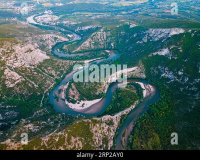Aerial view, Nestos or Mesta River, Nestos Gorge, Galani, Macedonia and ...