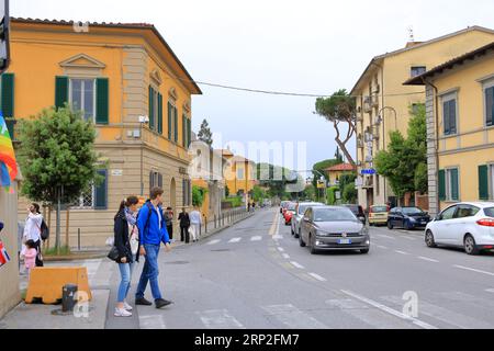 May 18 2023 - Pisa in Italy: People walking in the old town of Pisa ...