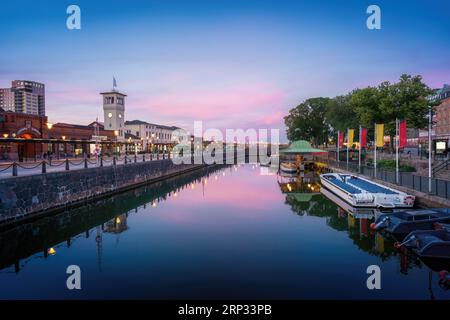 Malmo Canal Skyline at sunset with Malmo Central Station - Malmo ...