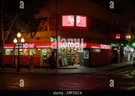 Alicante, Spain, illuminated entrance and facade of the Casino building ...