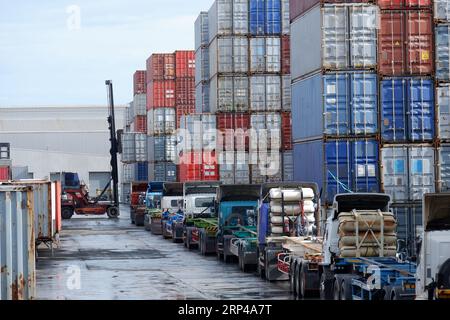 Container forklift In container and truck yards Stock Photo - Alamy