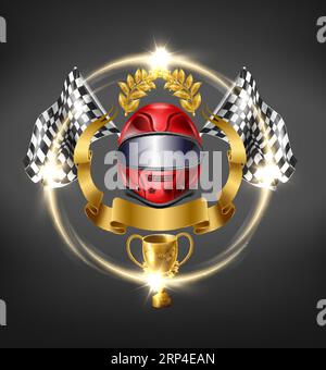 Realistic Golden Trophy with Checkered Flag Racing Championship ...