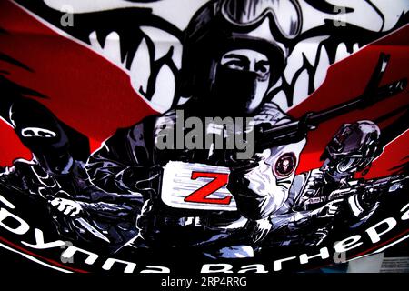 View of a logo of the Russian private military company "Wagner Group ...