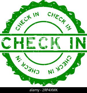 Grunge green check out word round rubber seal stamp on white background ...