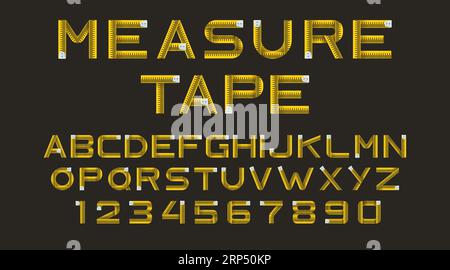 Measure tape font, type isolated on black background. Alphabet from ...