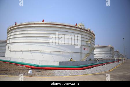 Tanker for oil and petroleum products during loading at the sea cargo ...
