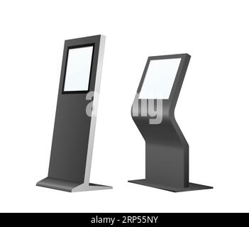 Self order kiosk realistic 3d vector mockup. Vending machines with sensor panel, receipts and ...