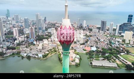 Aerial view of the main attraction, the Lotus Tower in the capital of ...