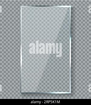 Realistic glass frames. Reflective glass plate, clear glass or plastic 3d banners, reflecting ...