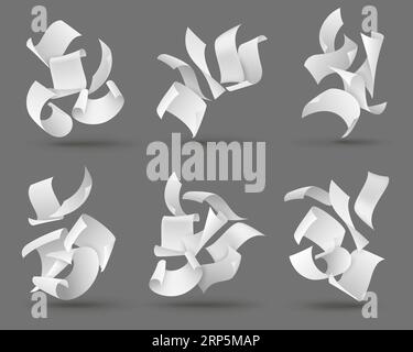 Fly papers set. Chaotic falling and flying empty white sheets group ...