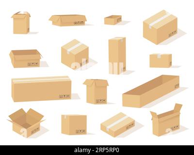 Set delivery cardboard boxes different sizes carton vector isolated on white background ...