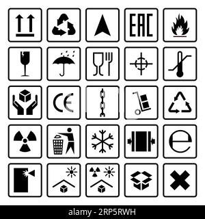 Packaging symbols vector for flammable, fragile, heavy, recycle, keep dry and this side up icons ...