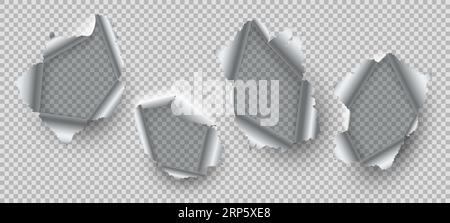 Metal hole. Exploding steel with torn, ripped edges isolated on ...