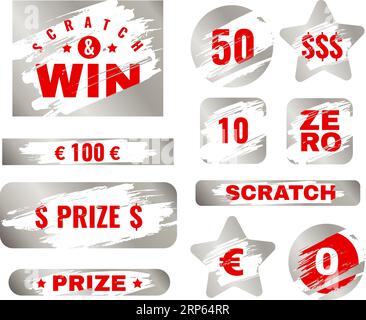 Instant scratch lottery ticket shapes set with scrape texture template ...