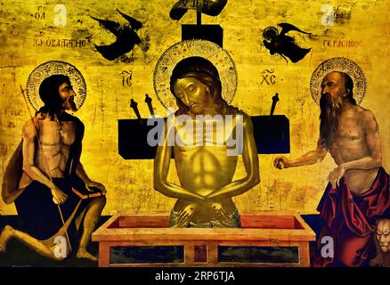 Icon of Jesus Man of Sorrows with saints John the Baptist and Jerome ...