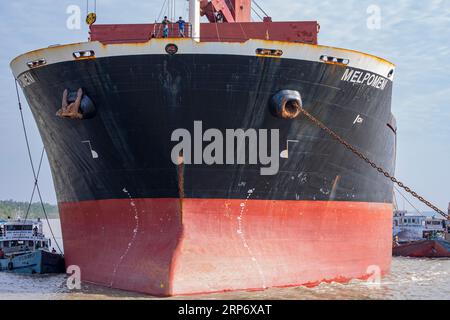 A foreign vessel anchored on the Pashur River on the outer anchorage of ...