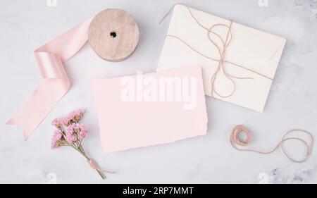 Flat lay lovely arrangement with wedding invitations mock up Stock ...