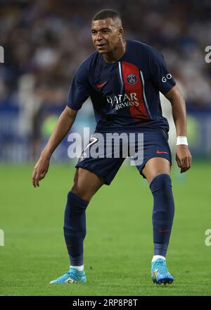 Lyon, France. 3rd Sep, 2023. Kylian Mbappe of PSG celebrates with team ...