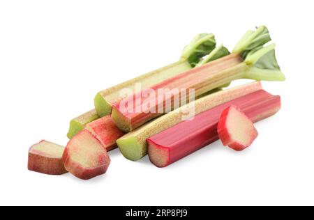 Cut fresh ripe rhubarb isolated on white, top view Stock Photo - Alamy
