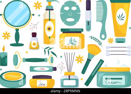 Natural Skin Care Vector Illustration of Women Applying Cosmetics Face ...