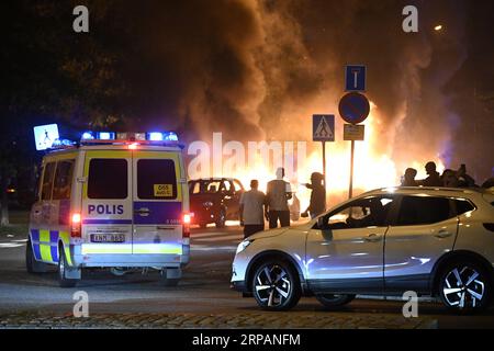 MALMÖ, SWEDEN 20230904A large number of cars are on fire on Ramels väg ...