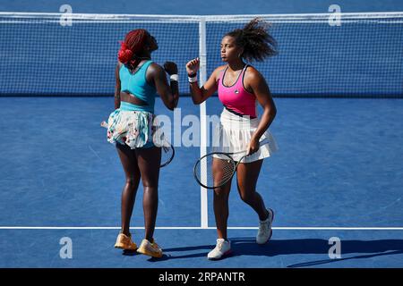 Robin Montgomery and Clervie Ngounoue in action during a women's ...