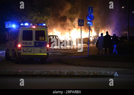 MALMÖ, SWEDEN 20230904A large number of cars are on fire on Ramels väg ...