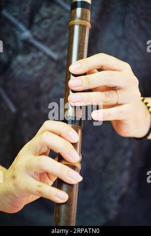 Xiao Chinese end-blown vertical bamboo flute isolated on white ...