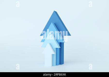 Blue stair step arrows pointing upwards. Growth, achievement, success ...