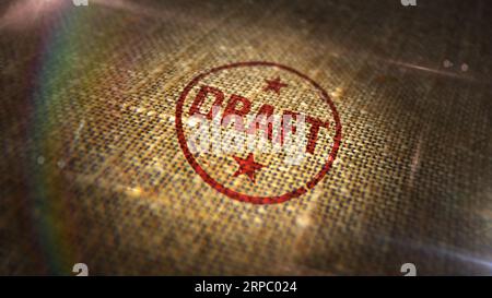 Draft stamp printed on linen sack. Project example concept Stock Photo ...