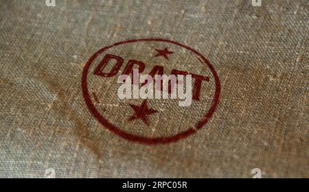 Draft stamp printed on linen sack. Project example concept Stock Photo ...