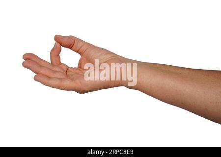 Hand holding gesture made on a white background Stock Photo - Alamy