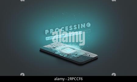 Black phone artificial intelligence generating process mockup, dark ...