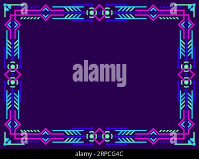 Cyberpunk frame. Linear border in futuristic cyberpunk and virtual ...