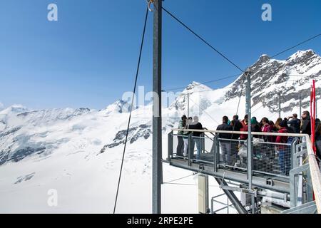 Fieschertal, Switzerland-May 29, 2023; Viewing platform of the Sphinx ...