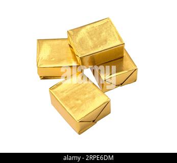 gold wrapper packaging isolated on white background Stock Photo - Alamy