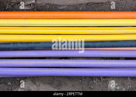underground electric cable infrastructure installation. Construction ...
