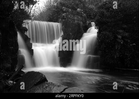 The man-made Penllergaer Waterfall. A drop of around 10 feet ...