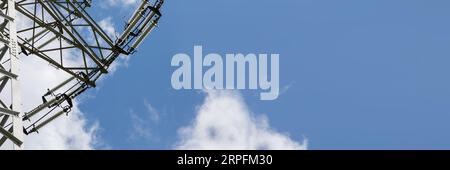 A panoramic view of elenctic insulators in a high-voltage line Stock ...