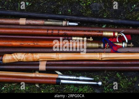 Stick pilgrims cross symbols in The Way of Saint James at La Rioja ...