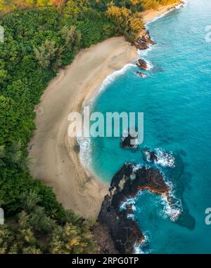 Aerial view of Lumaha'i Beach on the North Shore of Kauai island in ...