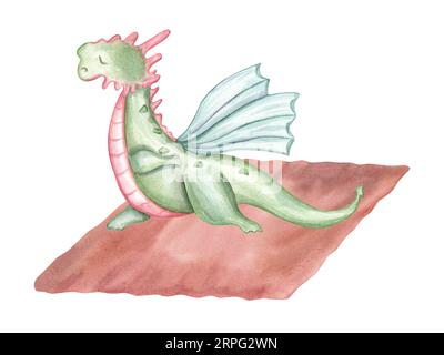 Dragon doing yoga. Dinosaur meditation. Animal practicing fitness ...