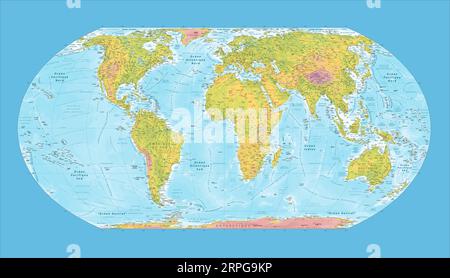 French language map of the world Equal earth projection Stock Vector ...