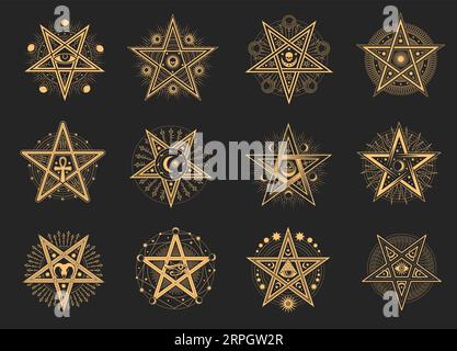 Mason signs, occult and esoteric pentagram symbols, magic tarot. Mason ...