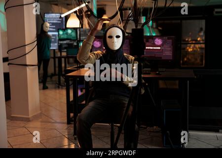 Cybercrime, thief recording video, asking money for ransom, anonymous threatening on smartphone ...