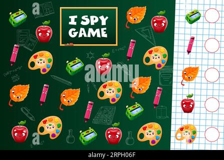 I spy game quiz worksheet. Cartoon human body organ characters. Object ...