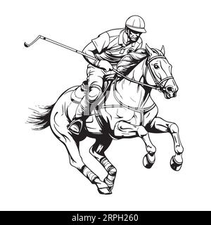 Polo player riding the horse hand drawn sketch Vector illustration ...